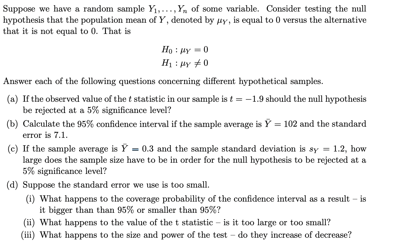 Solved Suppose we have a random sample Y1,…,Yn of some | Chegg.com