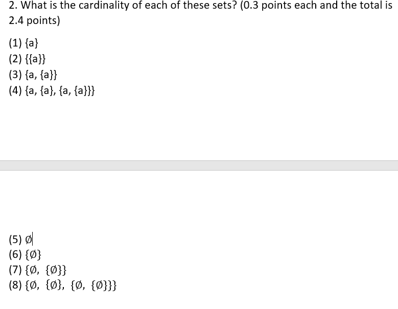Solved 2. What is the cardinality of each of these sets? | Chegg.com