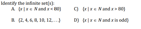Solved Identify the infinite sets: {x|xIdentify the infinite | Chegg.com