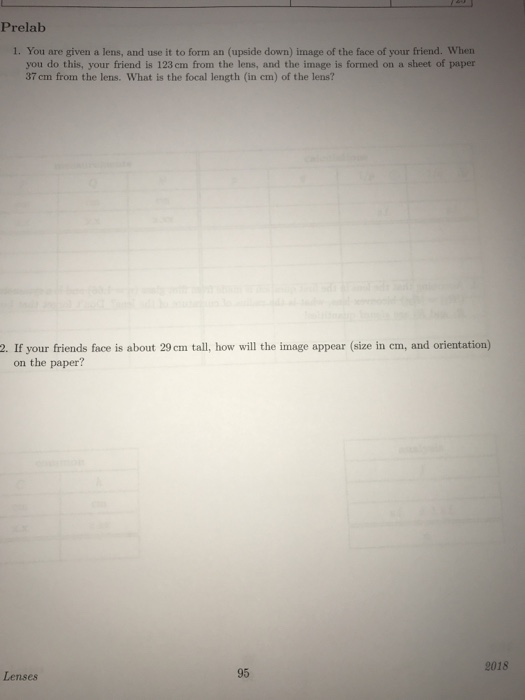 Solved Prelab 1. You are given a lens, and use it to form an | Chegg.com