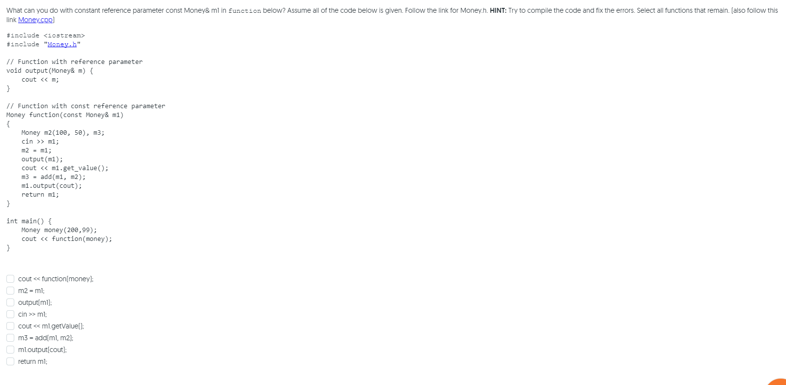 Solved What can you do with constant reference parameter | Chegg.com