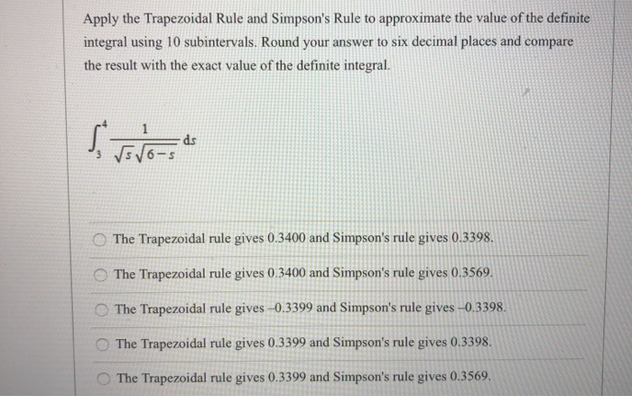Solved Apply the Trapezoidal Rule and Simpson's Rule to | Chegg.com