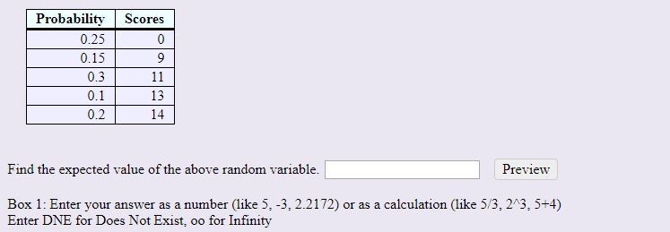 Solved Probability Scores 0.2 3 0.05 4 0.05 7 0.1 8 0.2 9 | Chegg.com