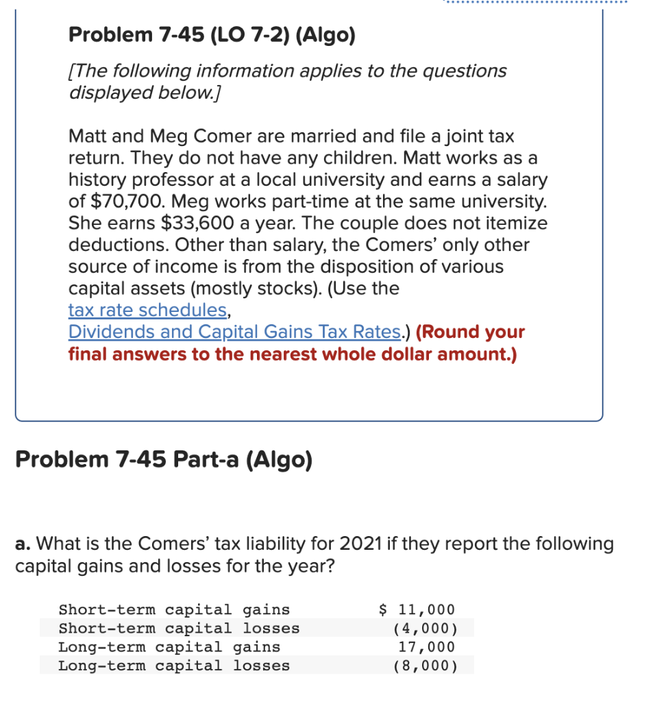 Solved Problem 7-45 (LO 7-2) (Algo) [The following | Chegg.com