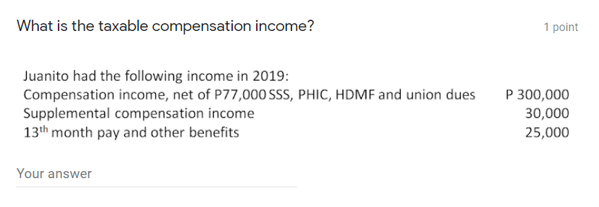 Solved What is the taxable compensation income? 1 point | Chegg.com