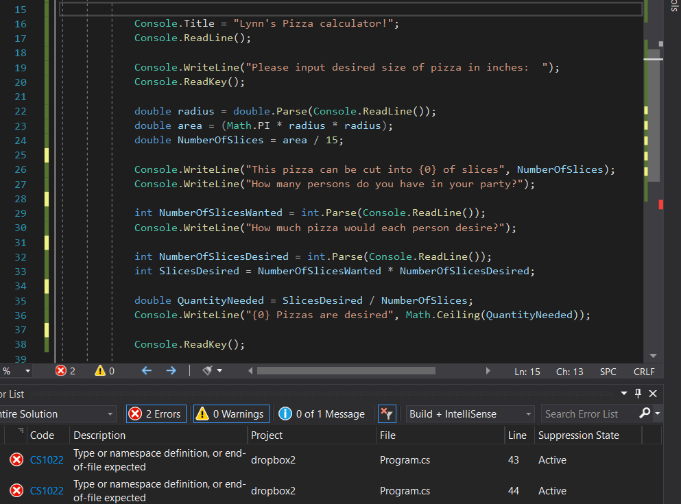 Solved Need some help with my coding: Using visual studios | Chegg.com