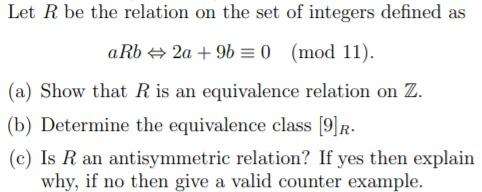 Solved Let R be the relation on the set of integers defined | Chegg.com