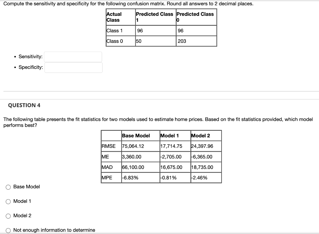 Solved Compute the sensitivity and specificity for the | Chegg.com