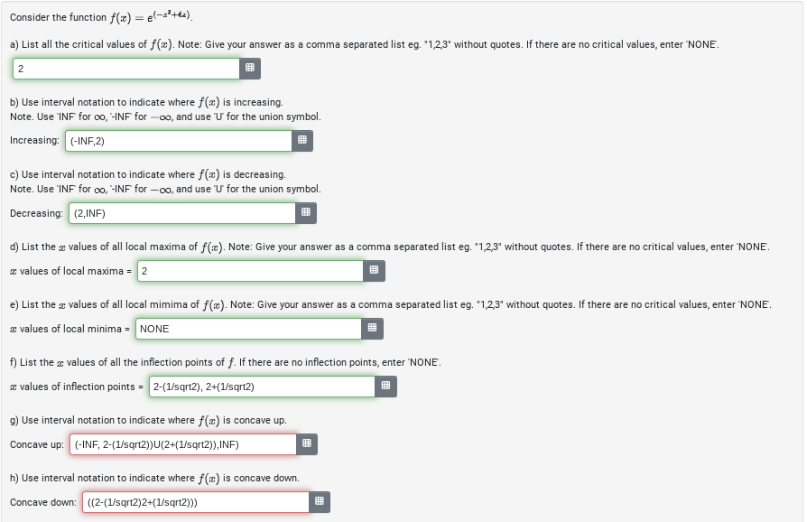 Consider the function f(x)=e(−x2+4x). a) List all the | Chegg.com