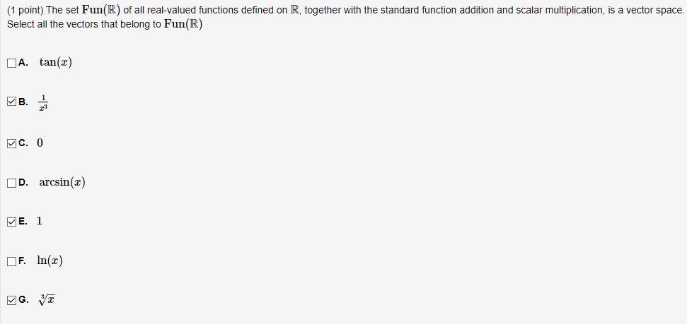Solved (1 point) The set Fun(R) of all real-valued functions | Chegg.com