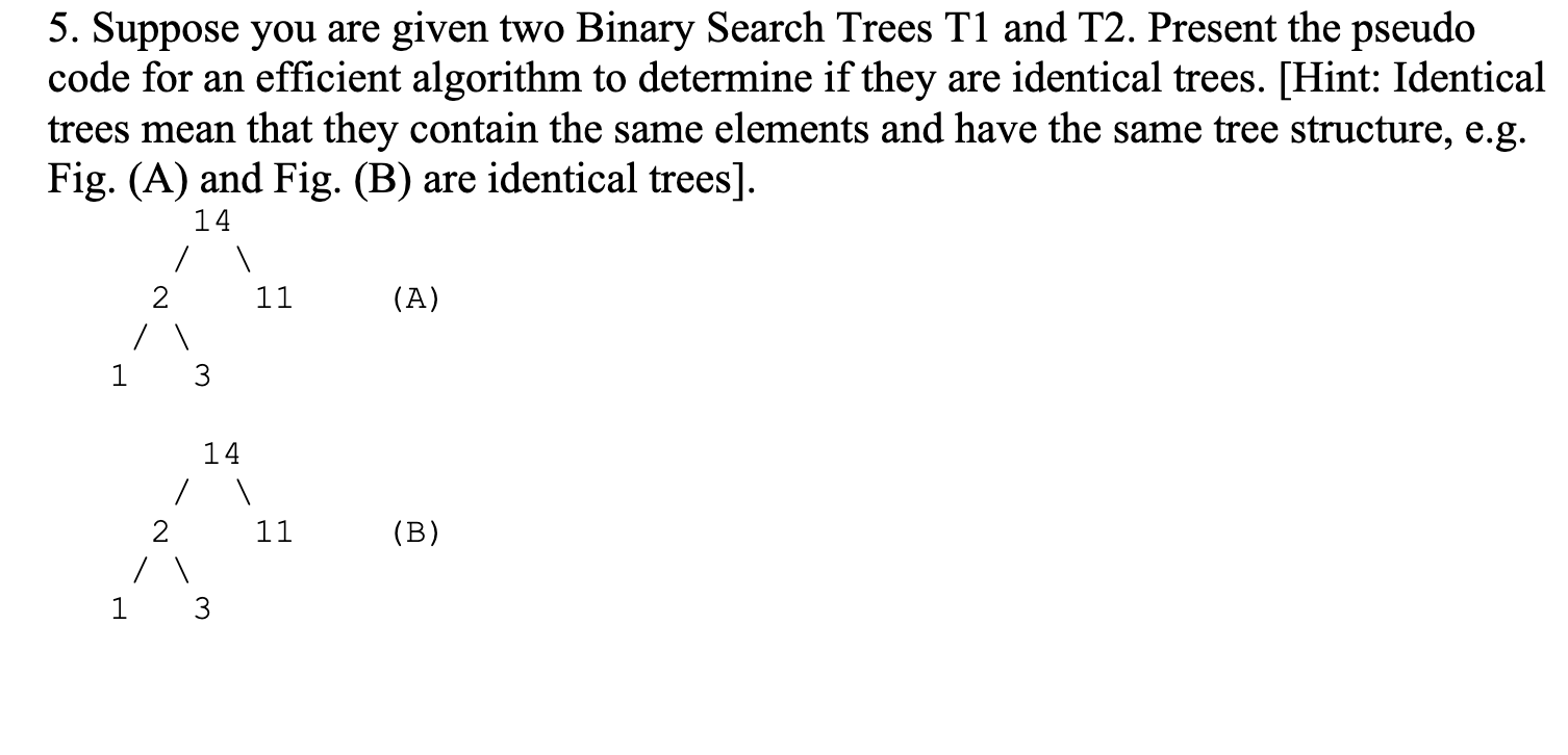 Solved 5. Suppose you are given two Binary Search Trees T1 | Chegg.com