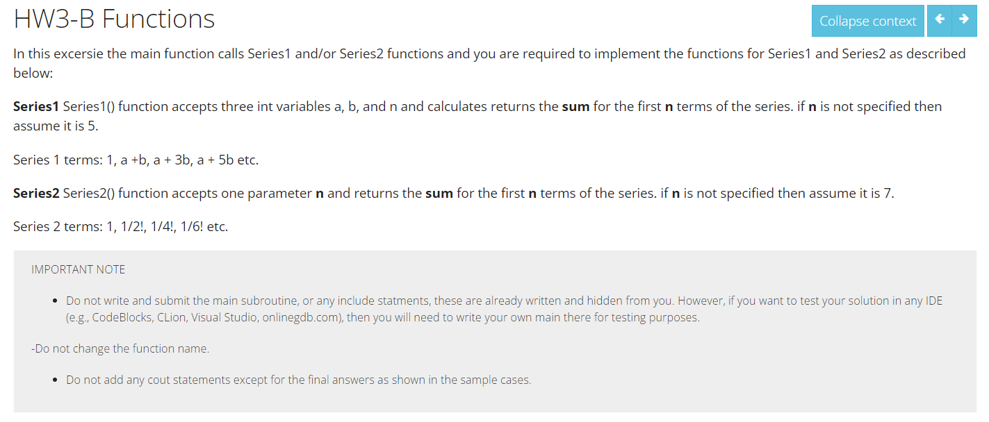 Solved In this excersie the main function calls Series1 | Chegg.com