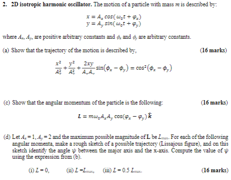 Solved 2. 2D isotropic harmonic oscillator. The motion of a | Chegg.com