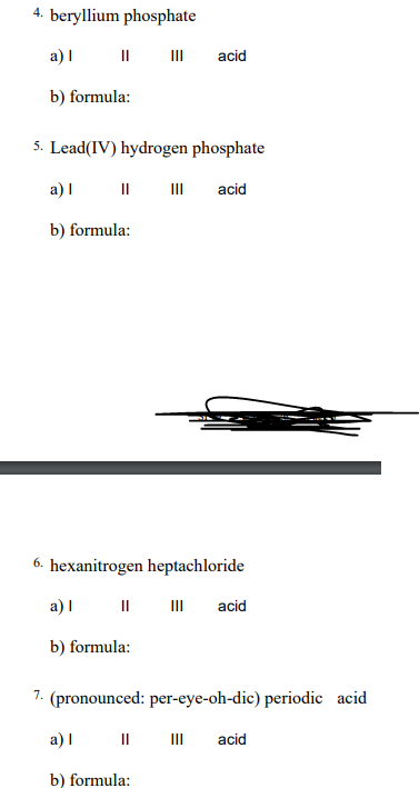 Solved 4. beryllium phosphate a) | III acid b) formula: 5. | Chegg.com