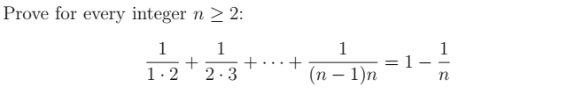 Solved Prove for every integer n > 2: 1 1 1 1 + + 1.2 2.3 .+ | Chegg.com