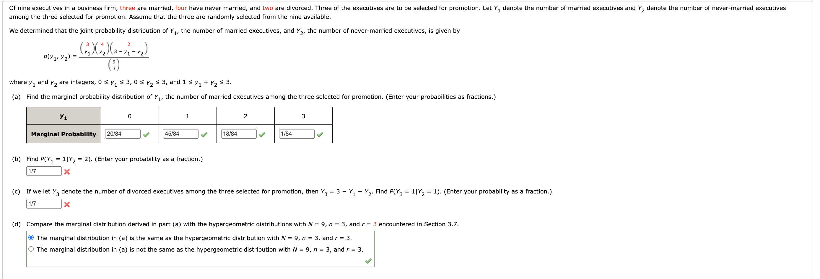Solved p(y1,y2)=(93)(3y1)(4y2)(23−y1−y2) where y1 and y2 are | Chegg.com