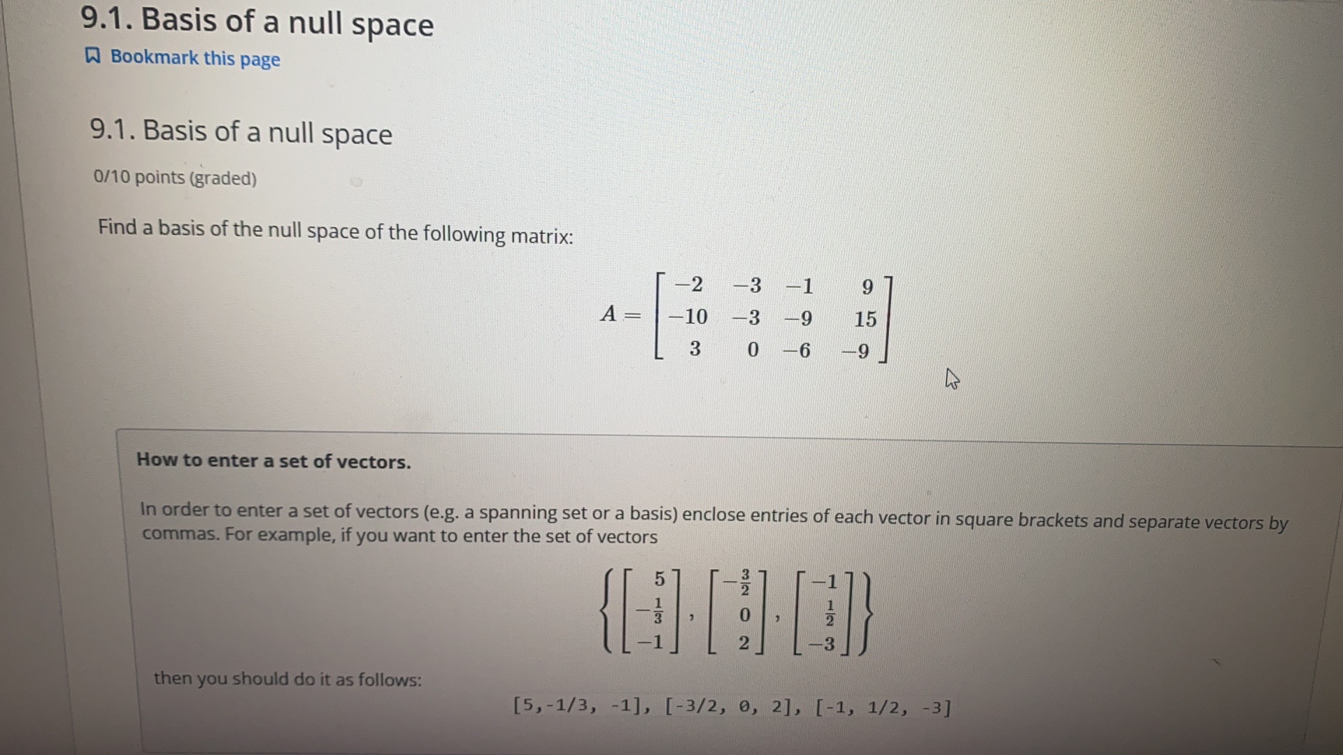 Solved 9.1. ﻿Basis of a null space๑ ﻿Bookmark this page9.1. | Chegg.com