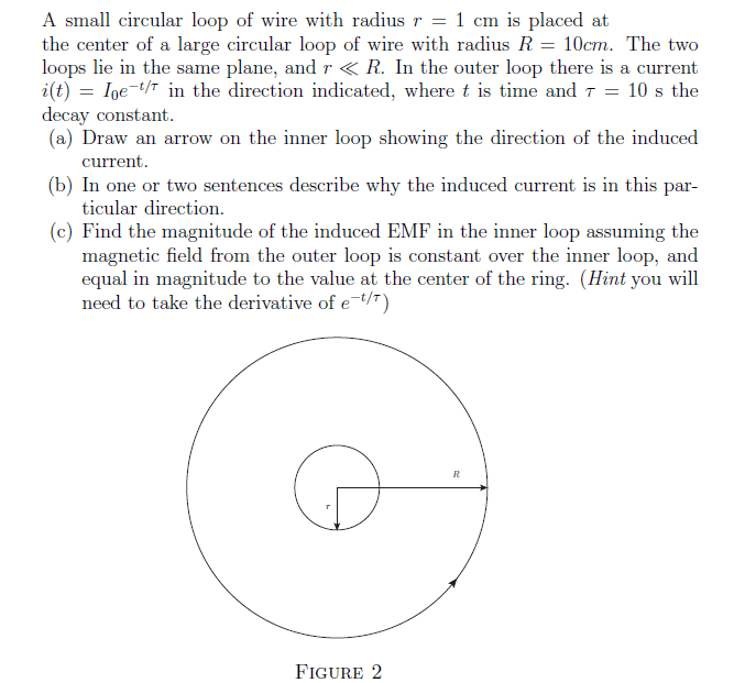 Solved A small circular loop of wire with radius r=1 cm is | Chegg.com