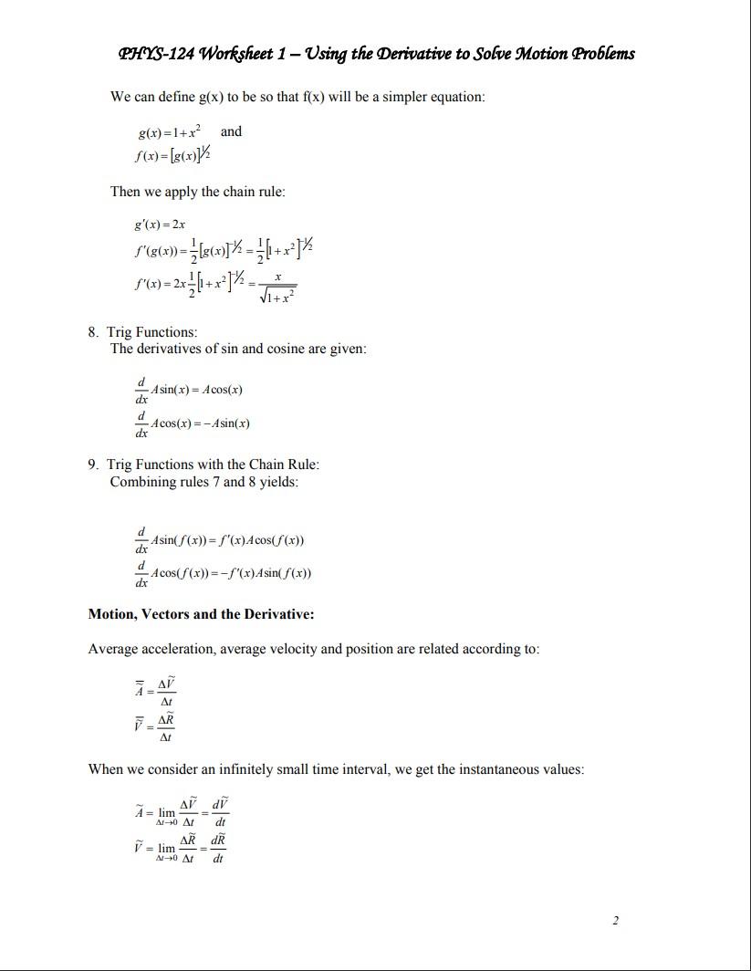 Solved PHPSS-124 Worksheet 1-Using the Derivative to Solve | Chegg.com