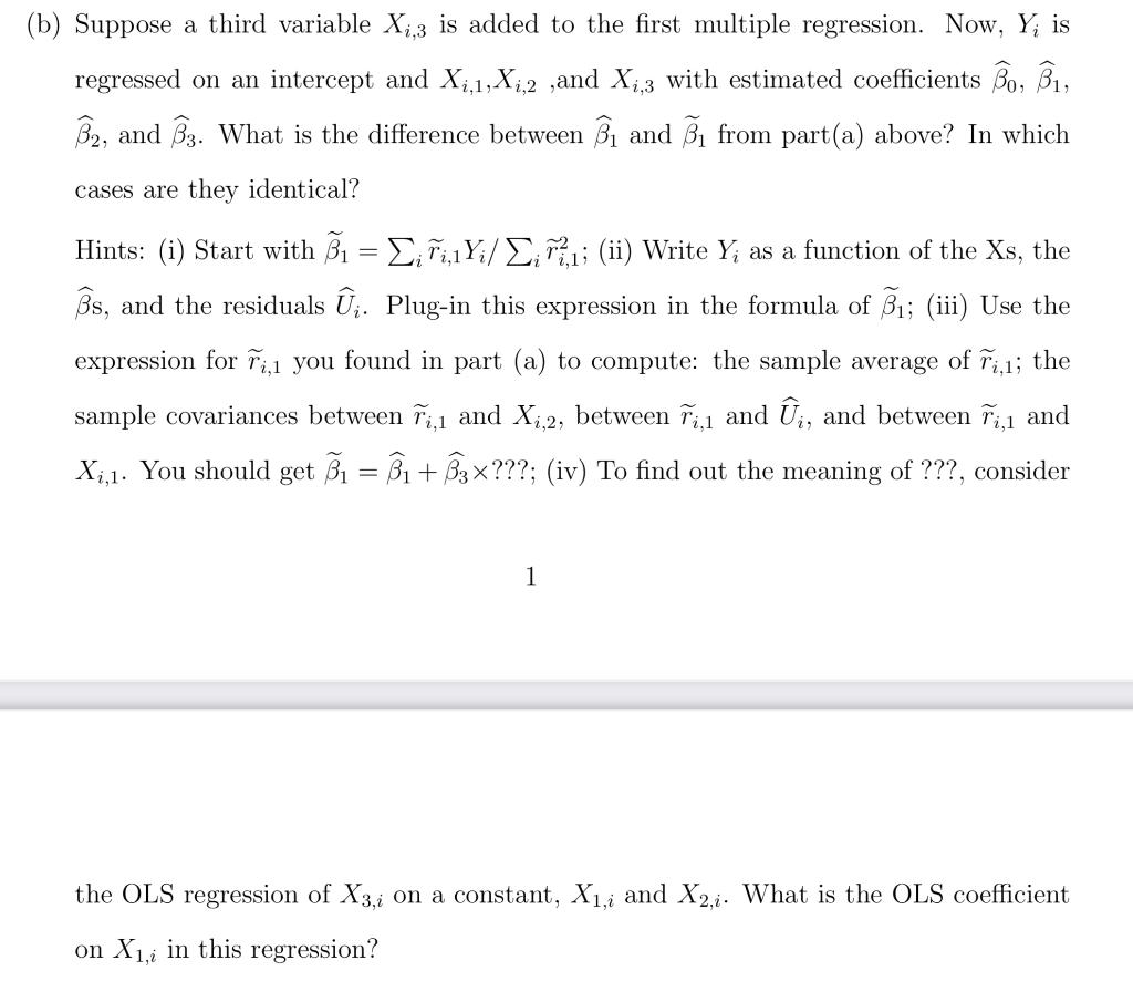 Solved 1. Consider the multiple OLS regression of Y; on an | Chegg.com
