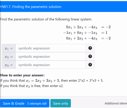 Solved HW1.7. ﻿Finding the parametric solutionFind the | Chegg.com