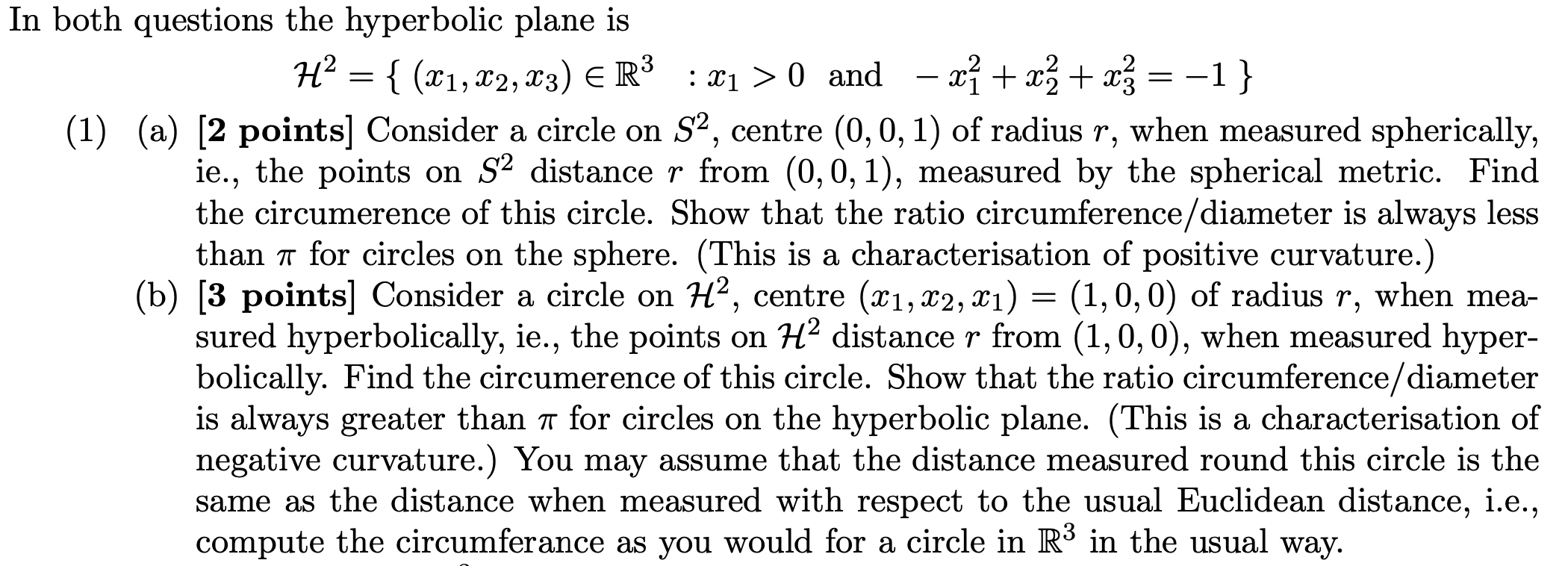 Solved In both questions the hyperbolic plane | Chegg.com