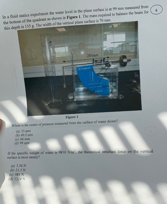 Solved In a fluid statics experiment the water level in the | Chegg.com