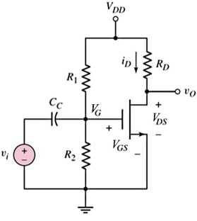 Solved For the circuit shown, determine Vgs in V. Take Vdd = | Chegg.com