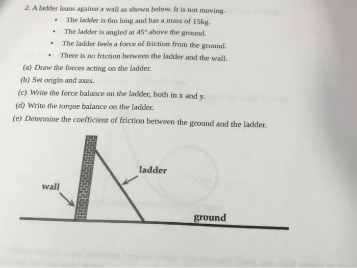 Solved 2. A ladder leans against a wall as shown below. It | Chegg.com