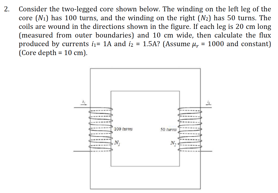 Solved Consider the two-legged core shown below. The winding | Chegg.com