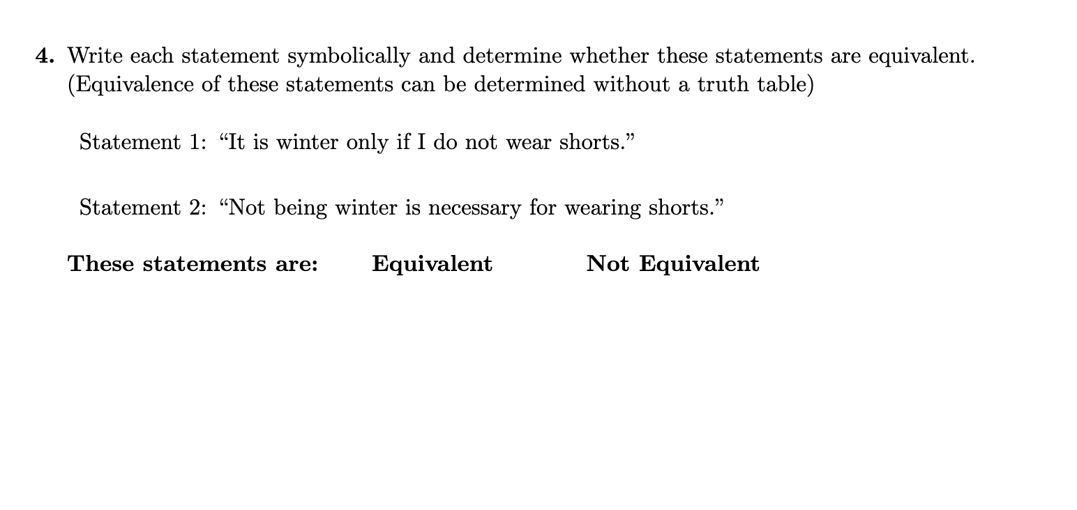 Solved 4 Write Each Statement Symbolically And Determine 9748