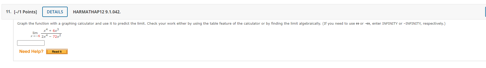 Solved limx→−62x4−72x2x4+6x3 | Chegg.com