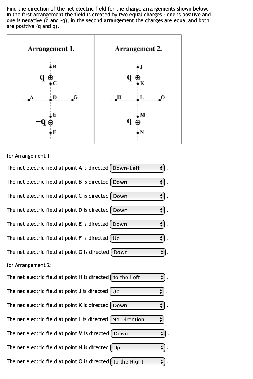 Solved Find the direction of the net electric field for the | Chegg.com