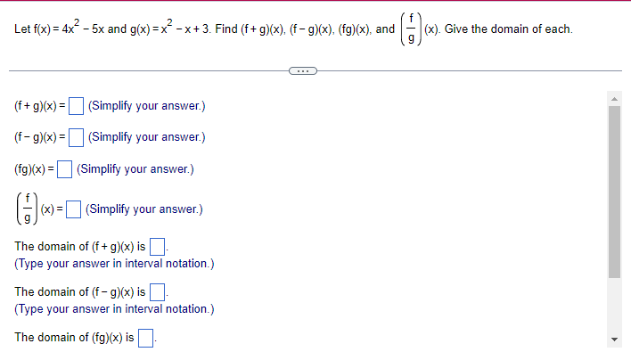 Solved Let f(x)=4x2−5x and g(x)=x2−x+3. Find | Chegg.com