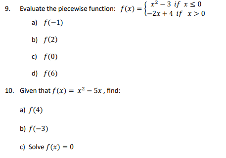 Solved Evaluate the piecewise function: | Chegg.com