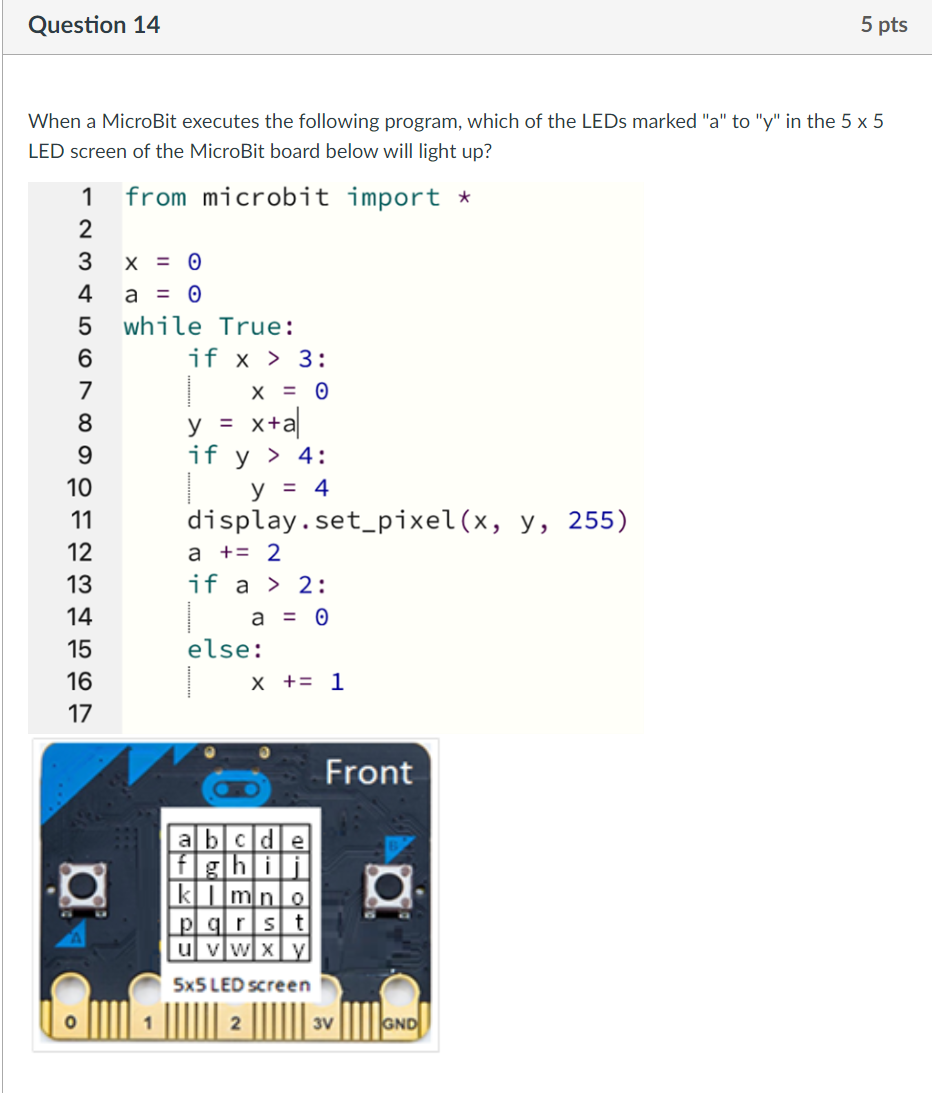 Solved Question 14 5 pts When a MicroBit executes the | Chegg.com