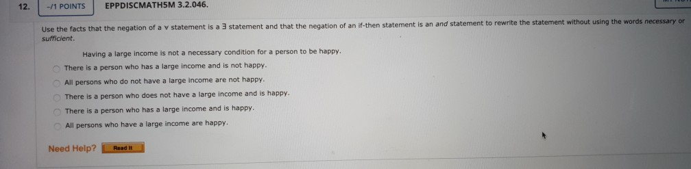 Solved 12. -/ POINTS EPPDISCMATHSM 3.2.046. Use the facts | Chegg.com