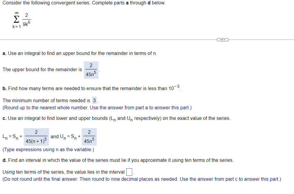 Solved d. Find an interval in which the value of the series | Chegg.com