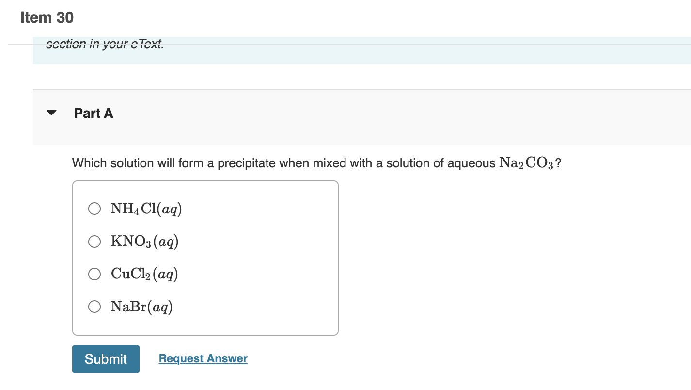 Solved section in your eTert. Part A Which solution will | Chegg.com