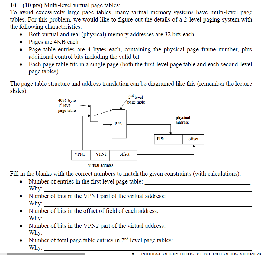 Solved 10 - (10 pts) Multi-level virtual page tables: To | Chegg.com