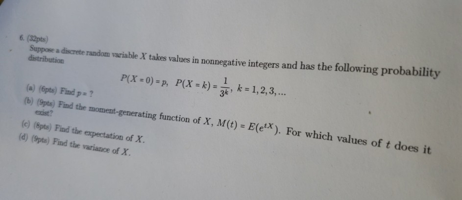 Solved Suppose a discrete random variable X takes values in | Chegg.com