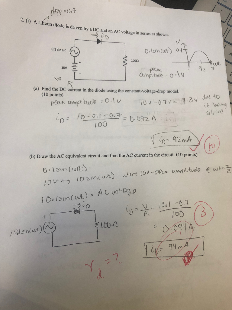 Solved drop -0.7 2. (i) A silicon diode is driven by a DC | Chegg.com