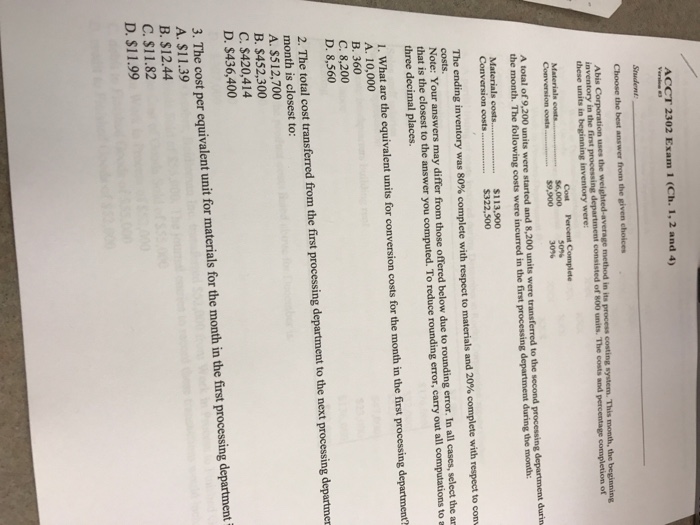 Solved: ACCT 2302 Exam 1 (Ch. 1,2 And 4) Inventory In The ... | Chegg.com Solved: ACCT 2302 Exam 1 (Ch. 1,2 And 4) Inventory In The ... | Chegg.com