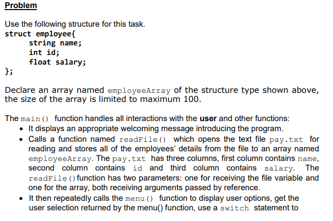 Solved Problem Use the following structure for this task. | Chegg.com
