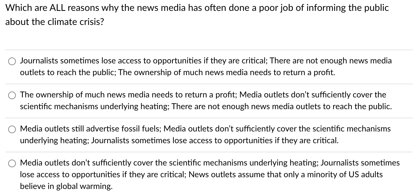 Solved Which are ALL reasons why the news media has often | Chegg.com