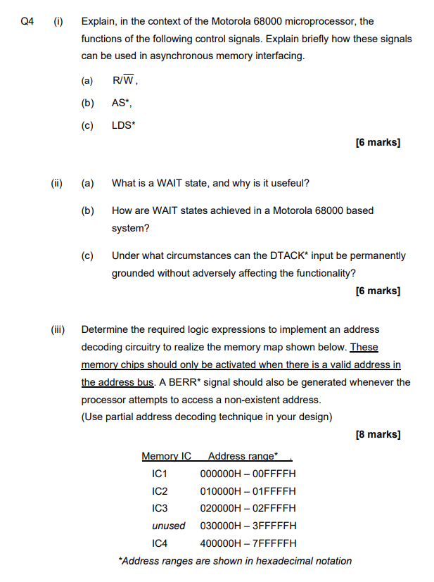 Solved 04 (i) Explain, in the context of the Motorola 68000 | Chegg.com