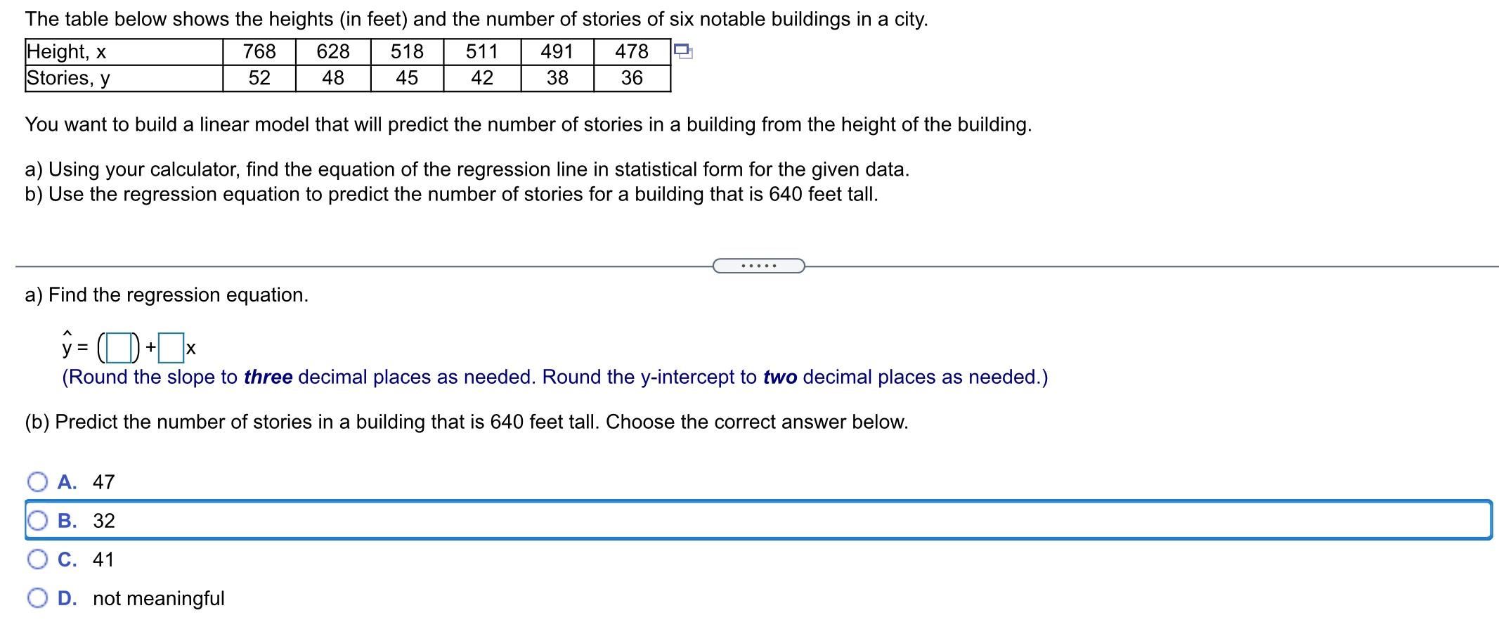 Solved The table below shows the heights (in feet) and the | Chegg.com