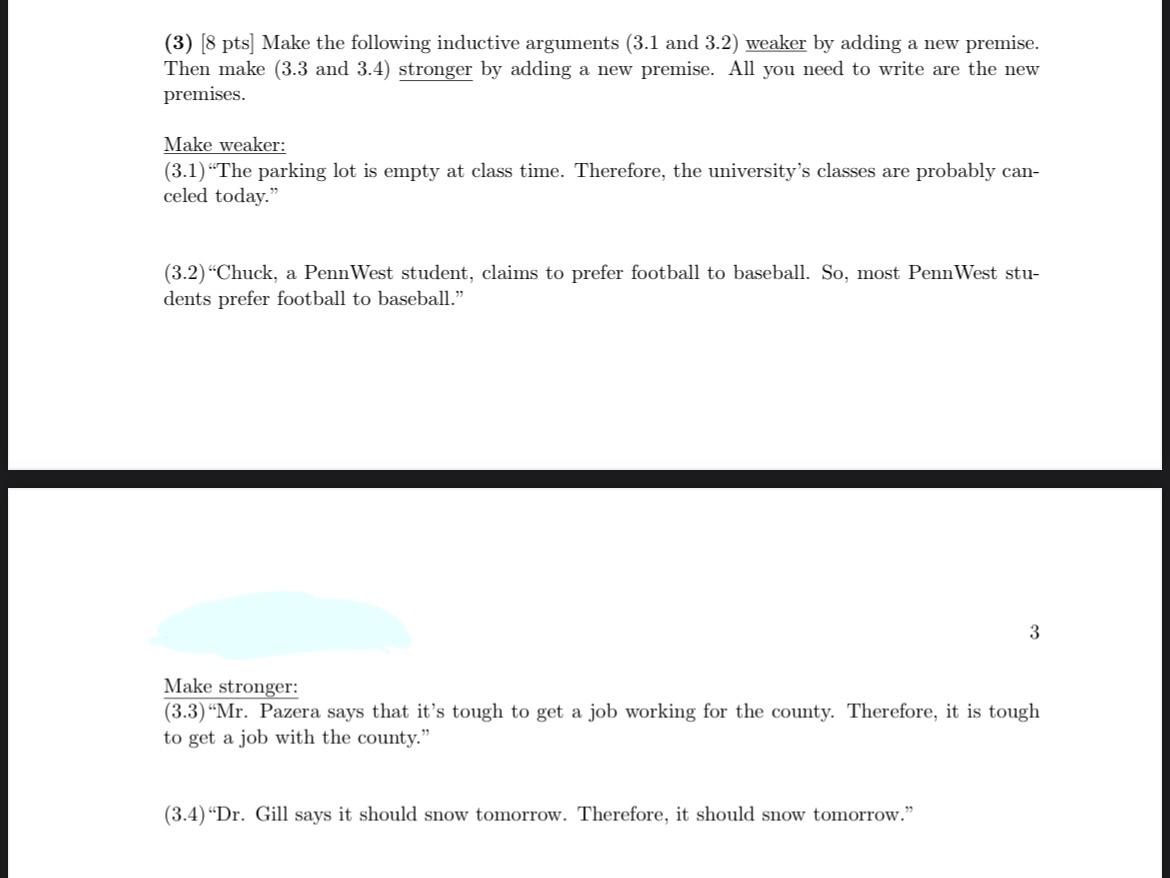 (3) [8 pts] Make the following inductive arguments | Chegg.com