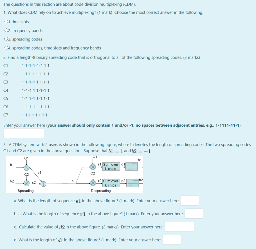 Solved The questions in this section are about code division | Chegg.com