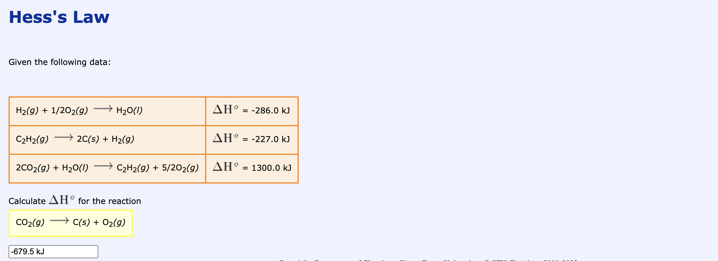 Solved Hess's LawGiven the following data:Calculate ΔH° ﻿for | Chegg.com